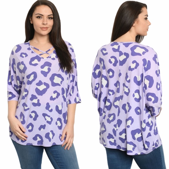 Tops | 42 Lilac Purple Big Leopard Print Plus Size Top | Poshmark